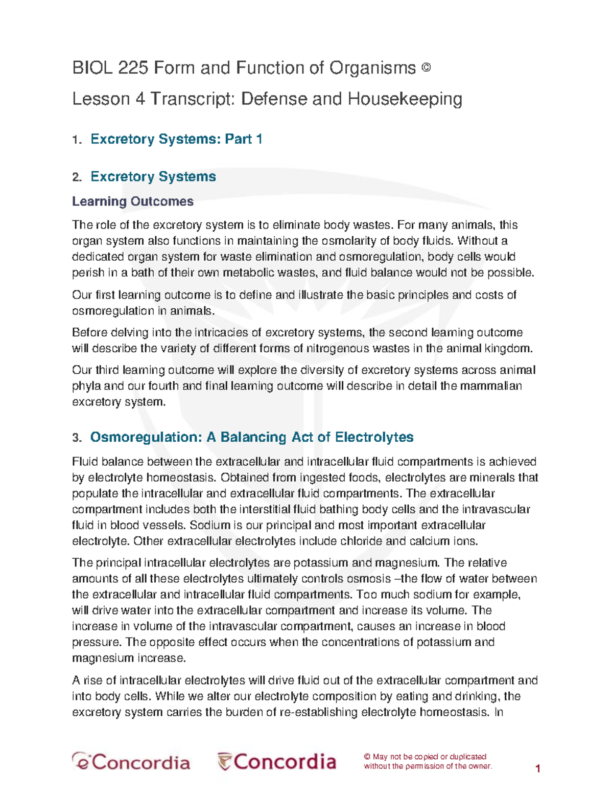 BIOL REVIEW EXCR SYS - © May not be copied or duplicated without the permission of the owner ...