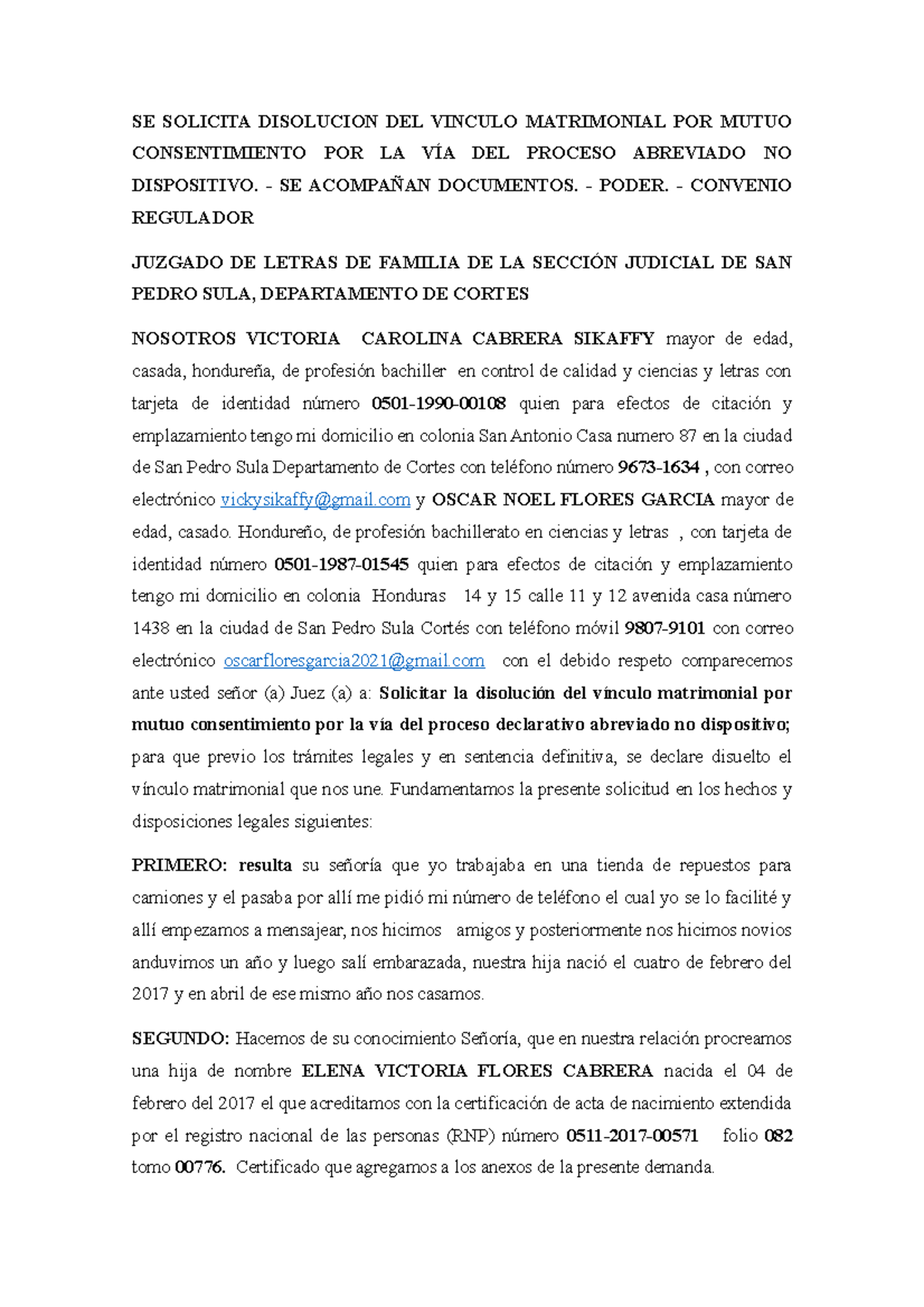 Escrito De Divorcio Por Mutuo Consentimiento Se Solicita Disolucion