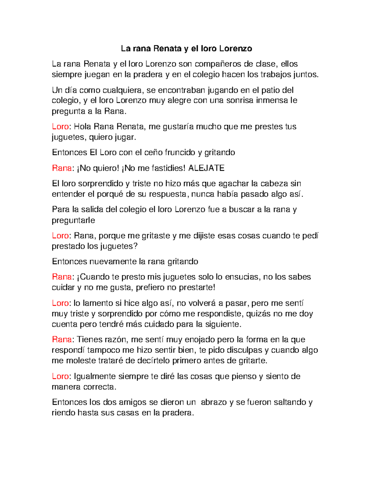 Cuento - La rana Renata y el loro Lorenzo La rana Renata y el loro ...