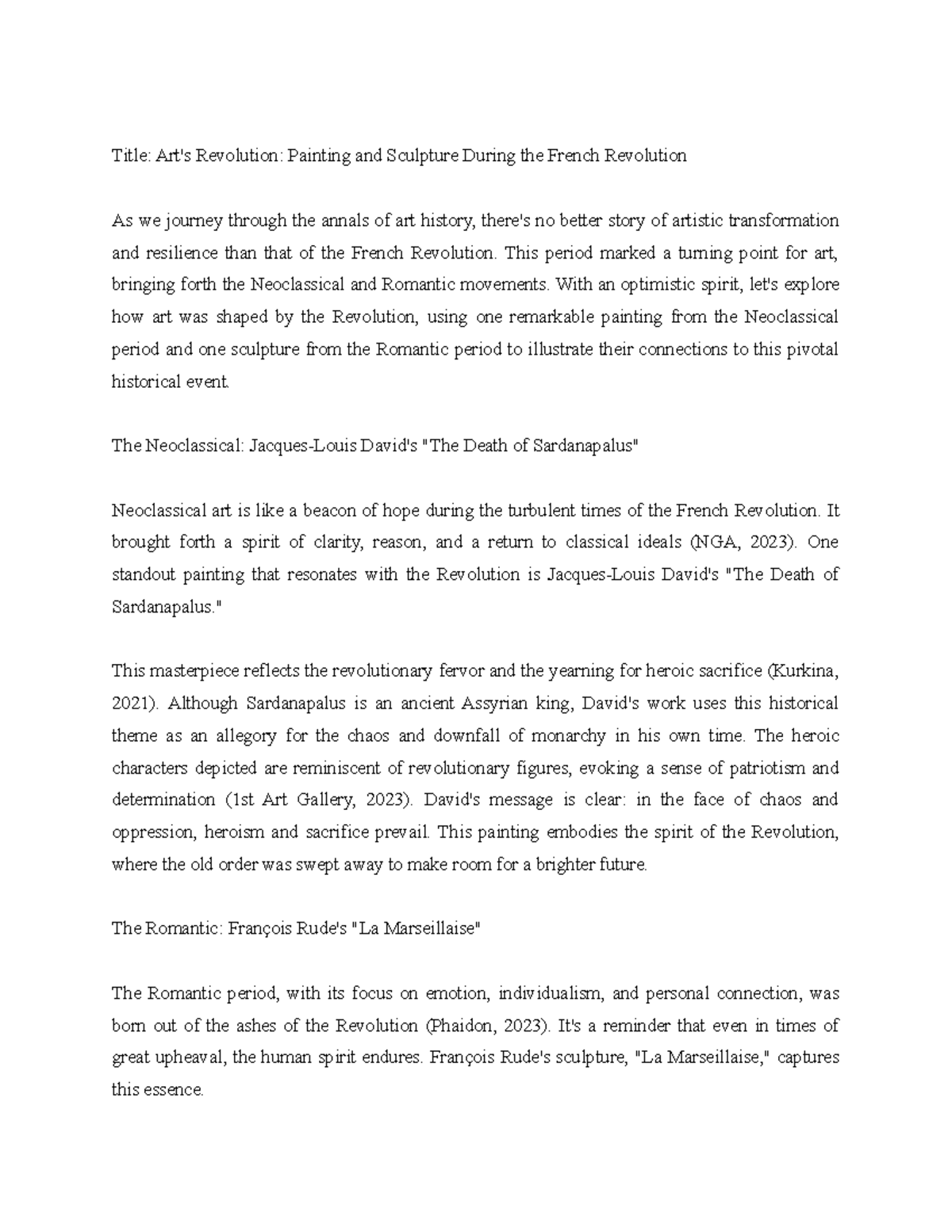 Wa 5 AH - written assignment - Title: Art's Revolution: Painting and ...