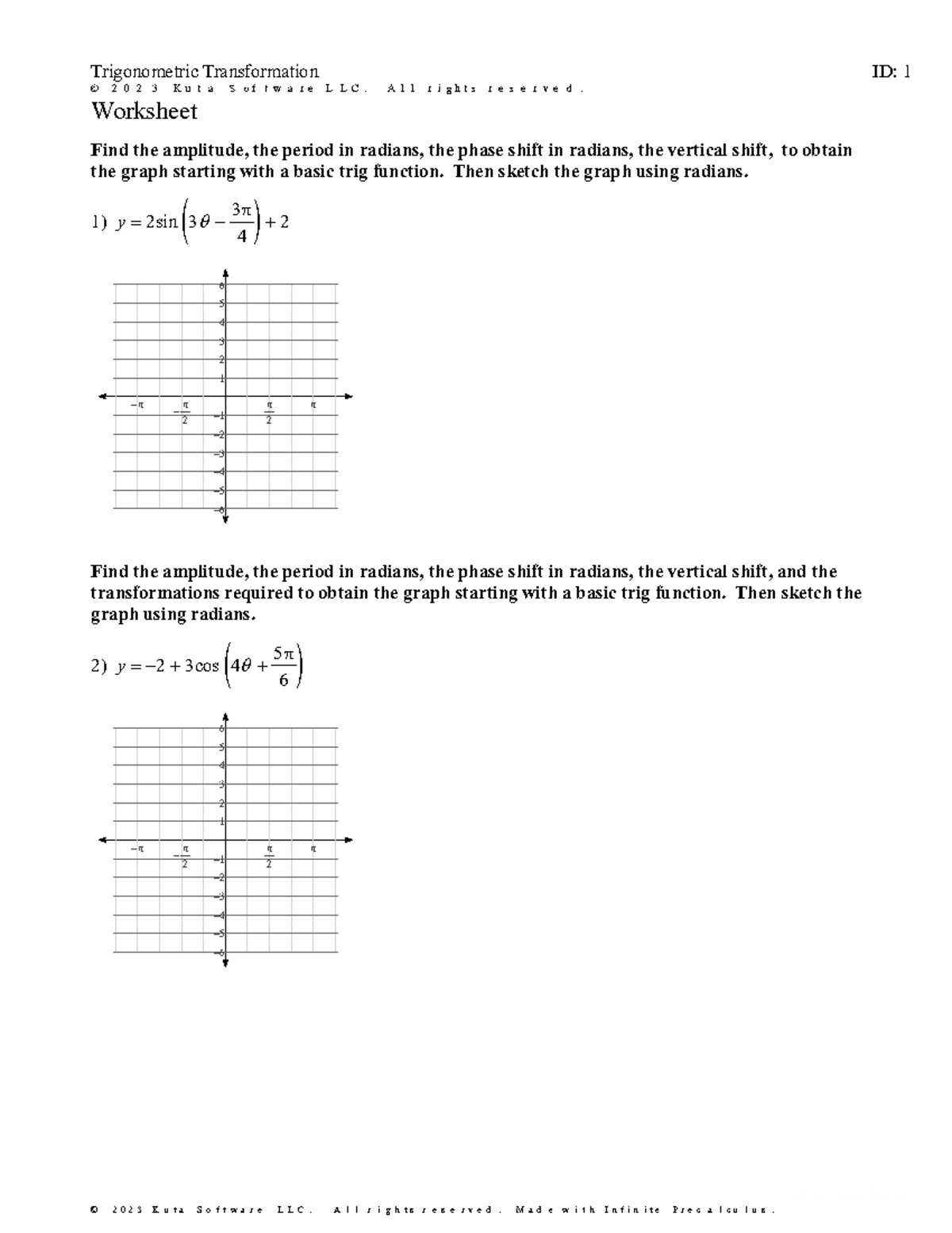 Trig Transformation Worksheet Solutions - ©x R 2 p 0 j 2 v 3 n ...