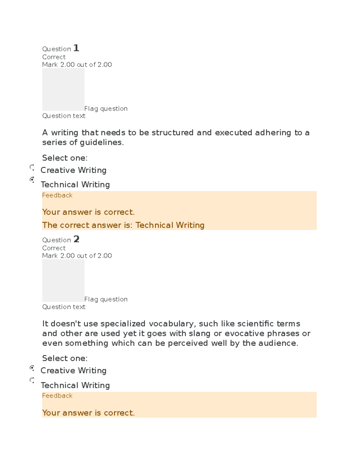 Creative writing week 1 9.docx.pdf-version-1 - Question 1 Correct Mark ...