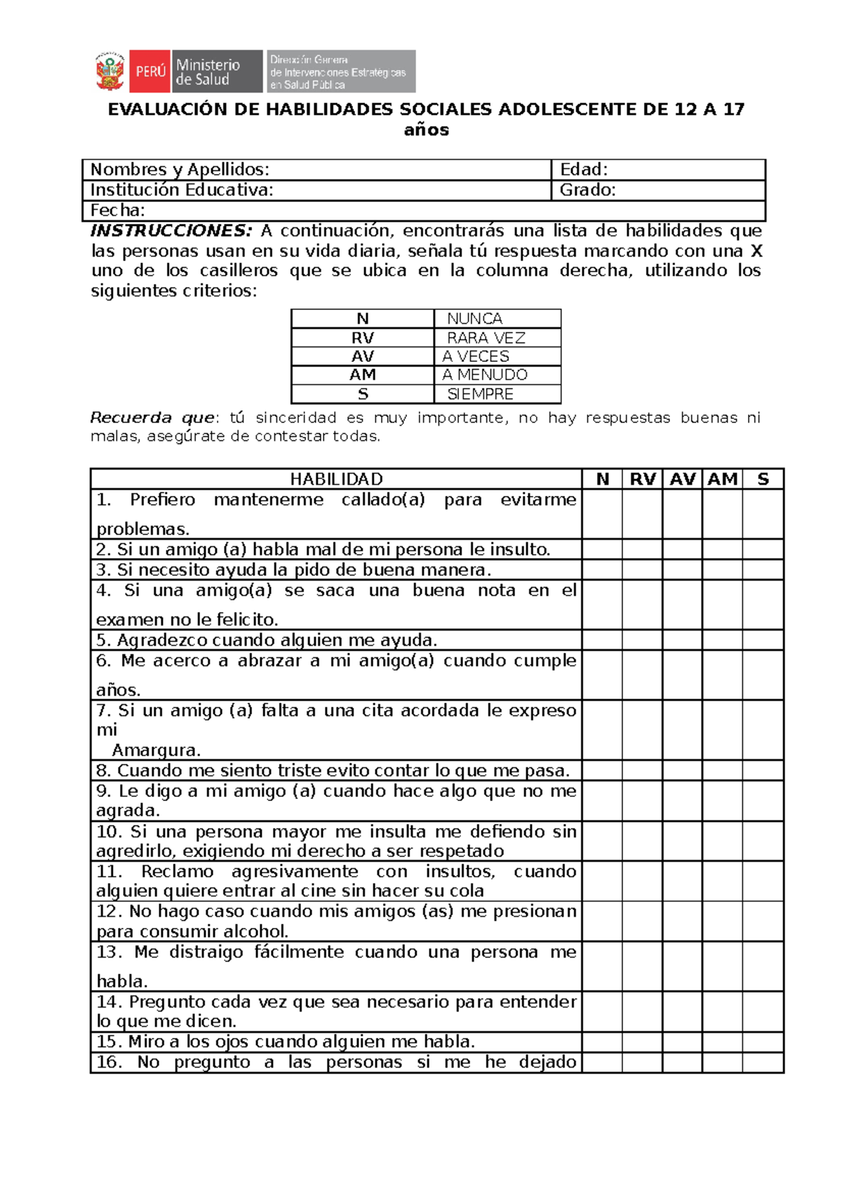 Cuestionario HHSS 12-17 - EVALUACIÓN DE HABILIDADES SOCIALES ...