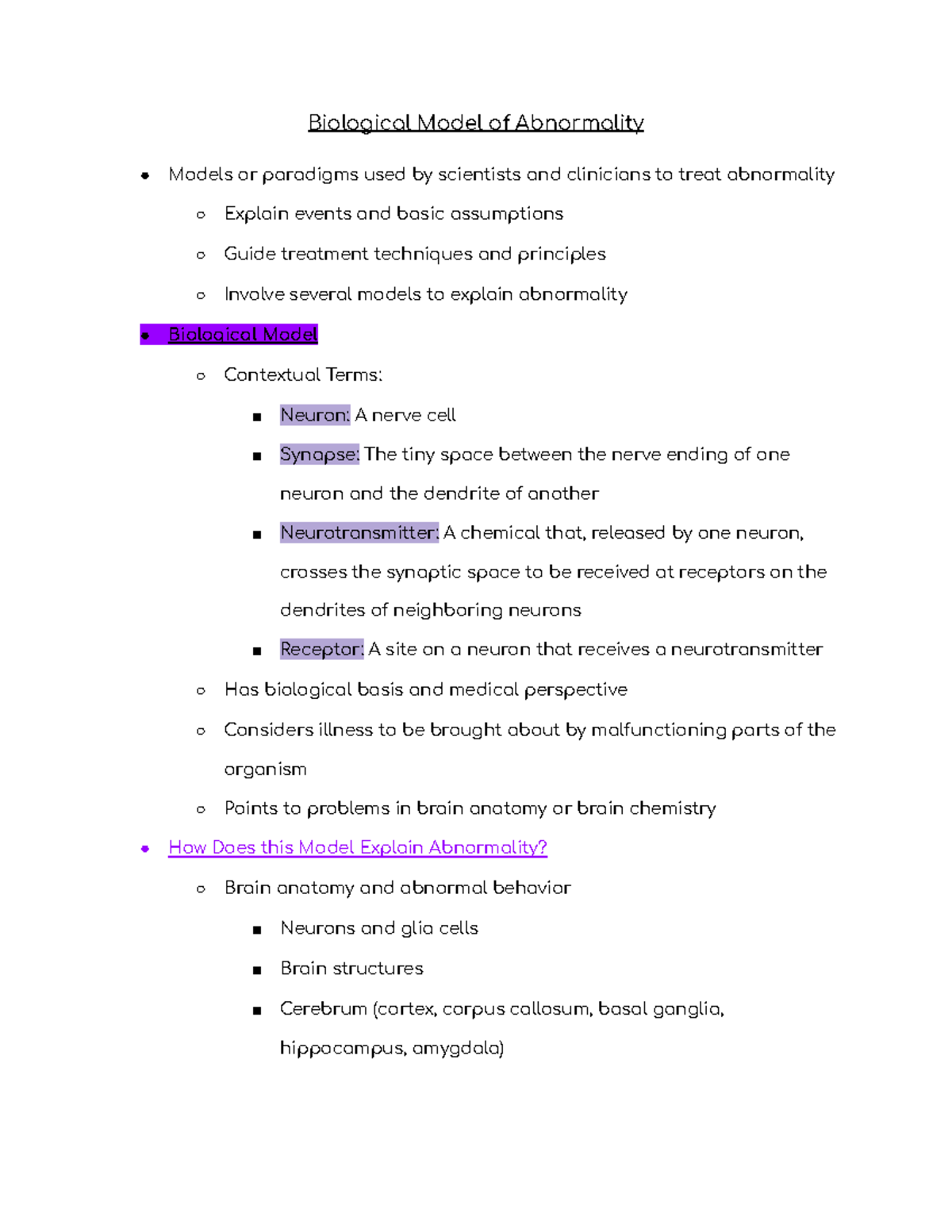 Biological Model of Abnormality - More about neurotransmitters (NTs ...