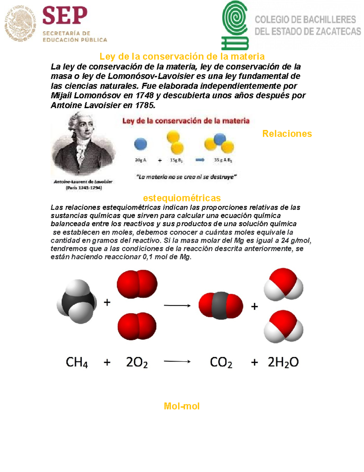 Actividad 1. Química II. 2do - Ley de la conservación de la materia La ...