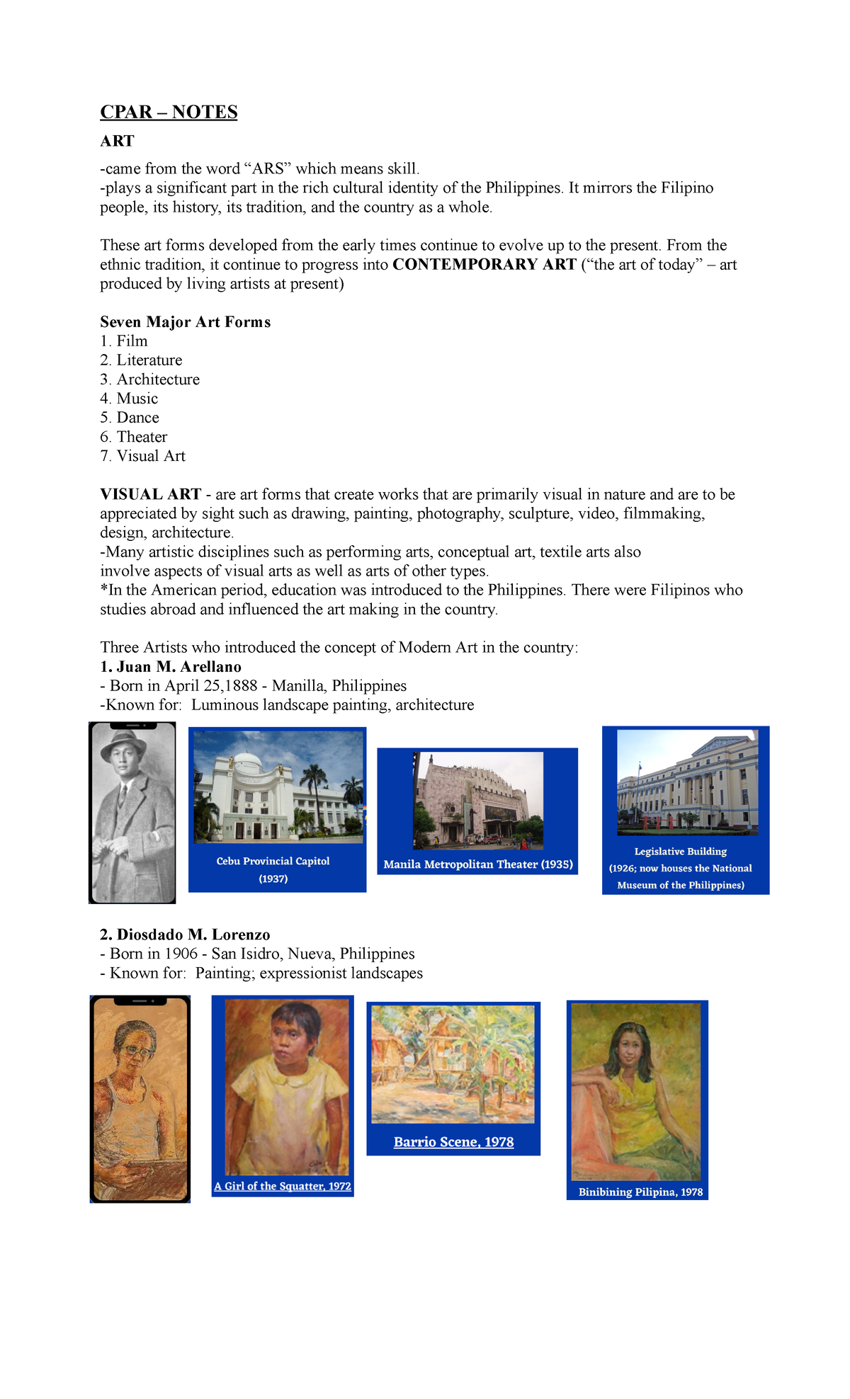 CPAR- Notes- Handouts - CPAR – NOTES ART -came from the word “ARS ...