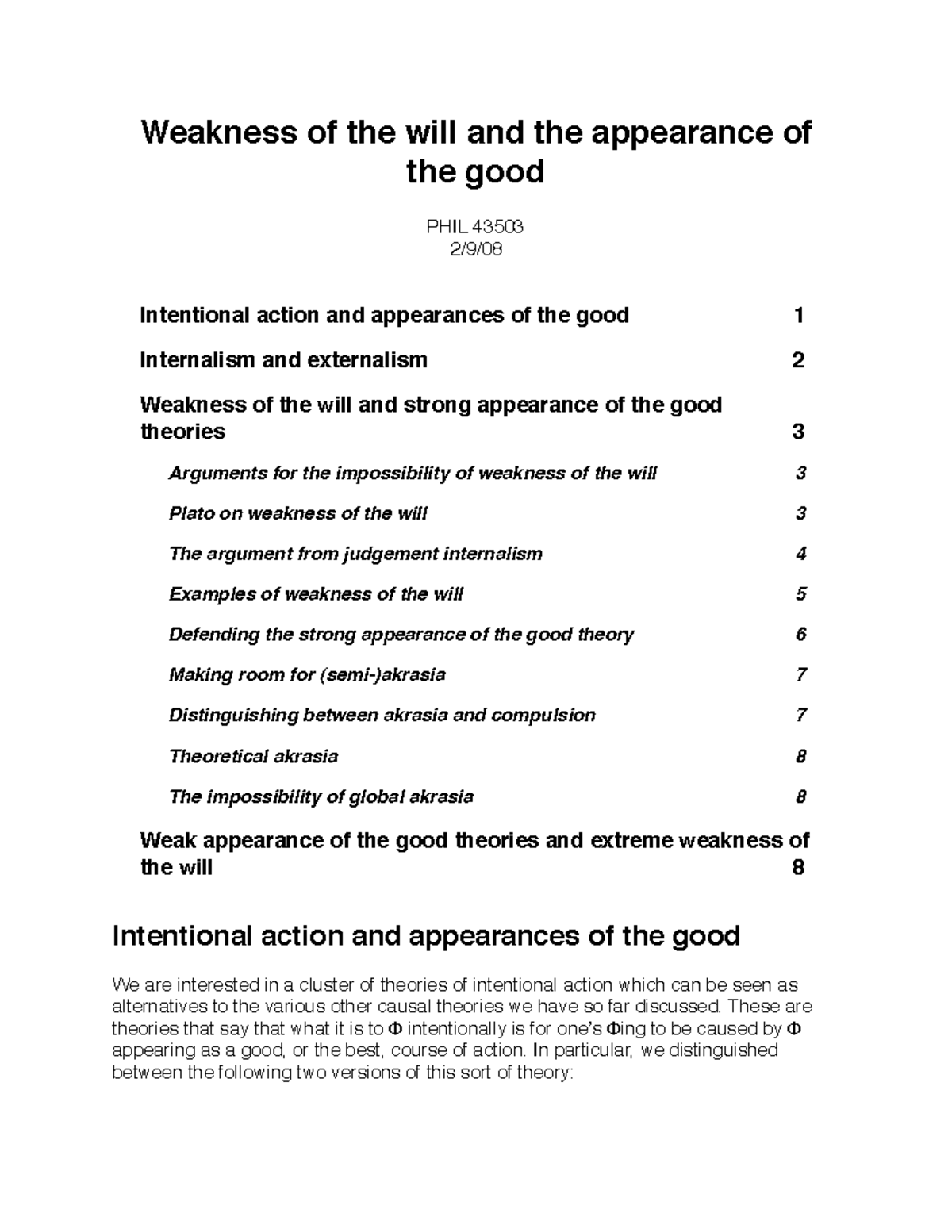 Weakness of the will and the appearance of the good - Weakness of the ...