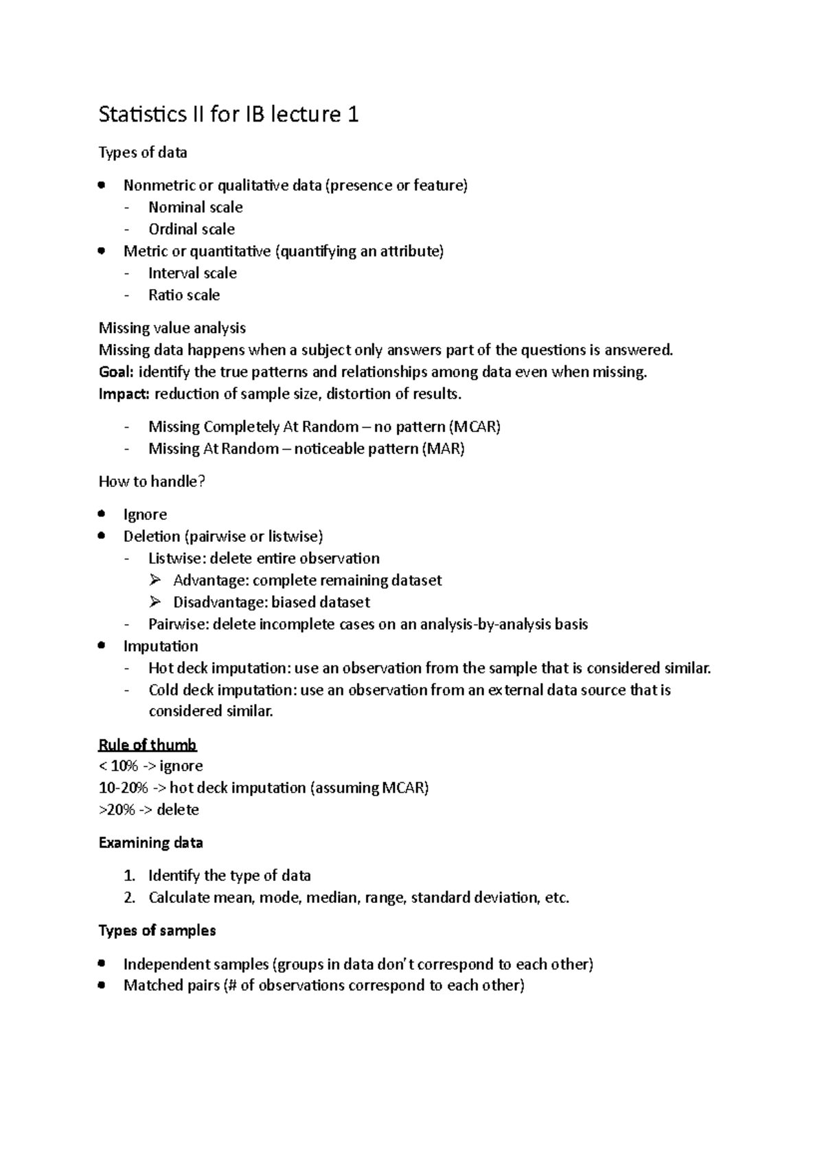 Statistics II for IB lecture 1 - Goal: identify the true patterns and ...