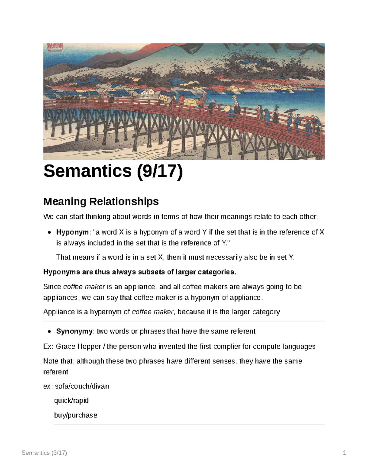 Semantics Notes - Semantics (9/17) Meaning Relationships We can start ...
