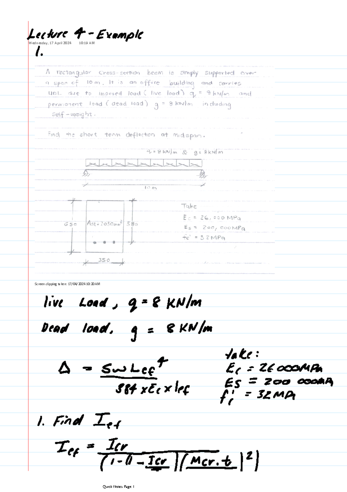 Lecture 4 -Example - 300736 - Screen clipping taken: 17/04/2024 10:20 AM Wednesday, 17 April ...