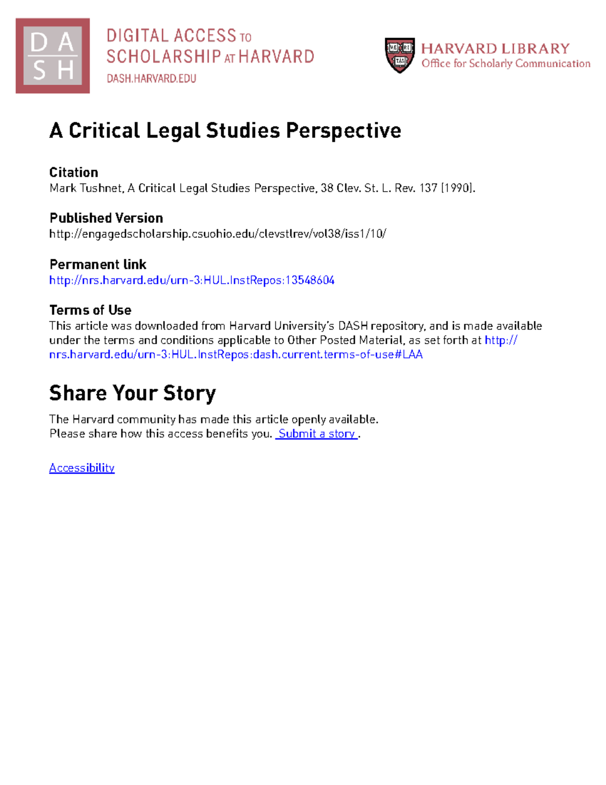 A Critical Legal Studies Perspective - St. L. Rev. 137 (1990 ...