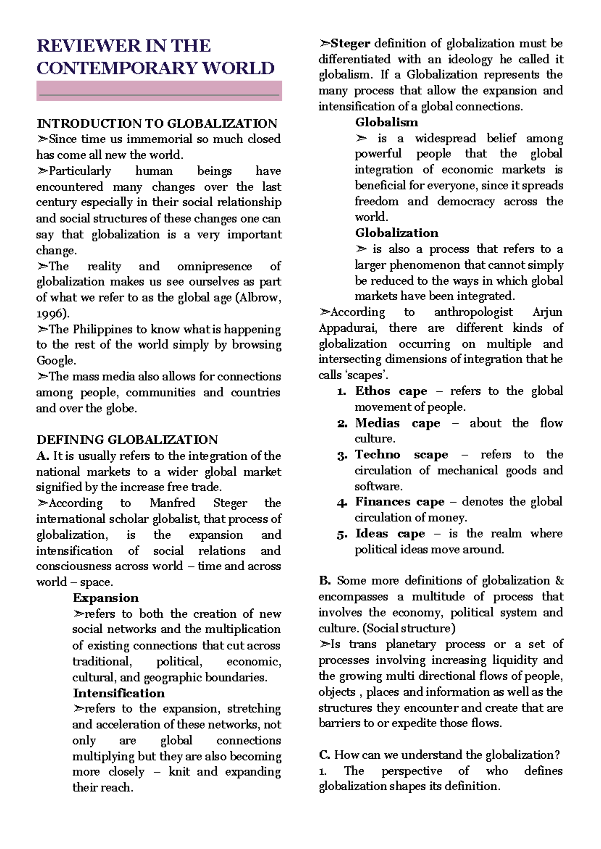 Reviewer IN THE Contemporary World - REVIEWER IN THE CONTEMPORARY WORLD ...