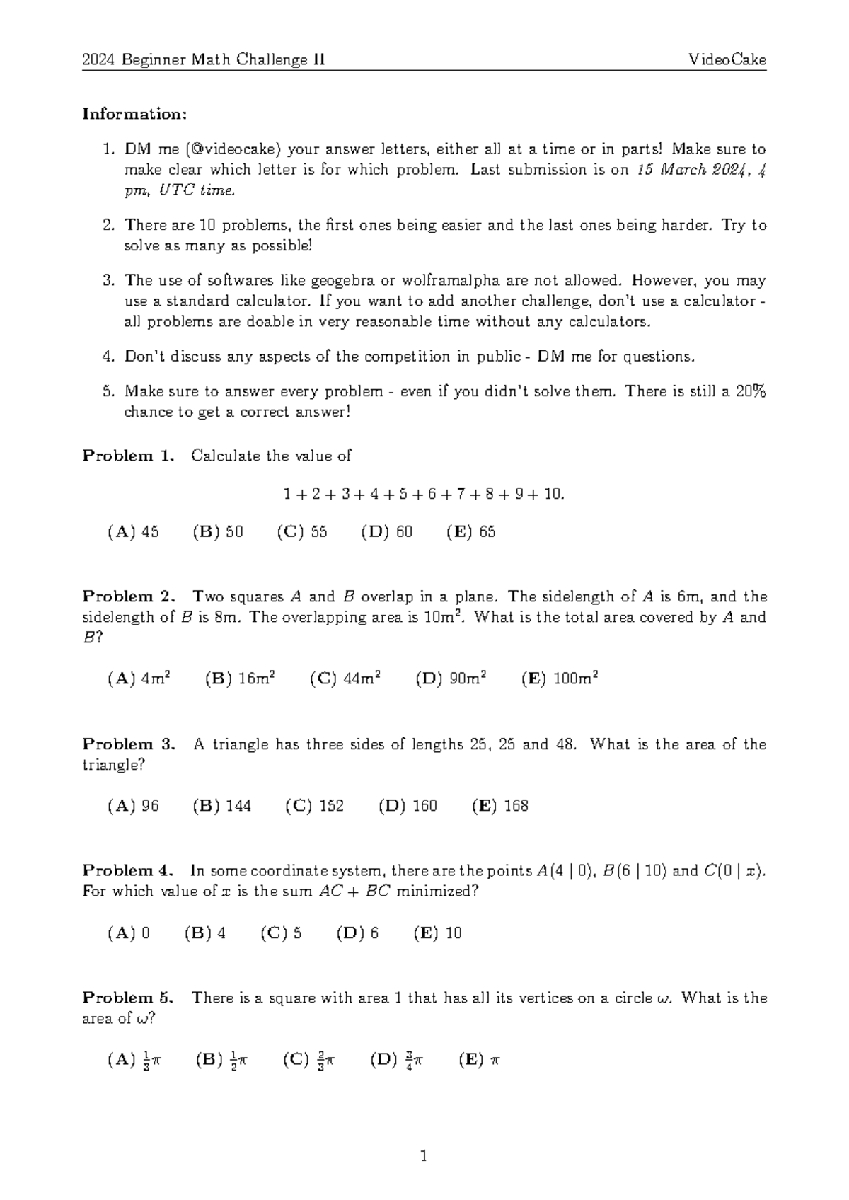 2024BMC2 - 2024 Beginner Math Challenge II VideoCake Information: DM me ...