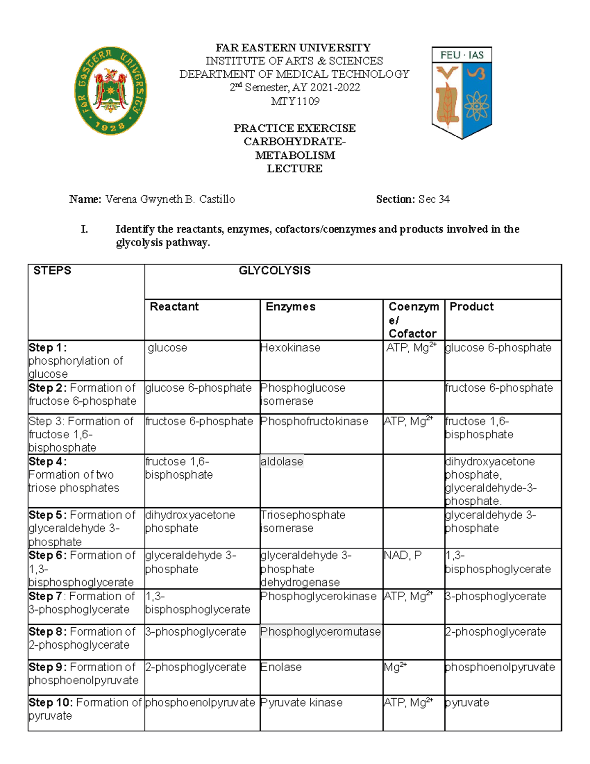 Lecture Module 6- Practice Exercise for Carbohydrate Metabolism ...