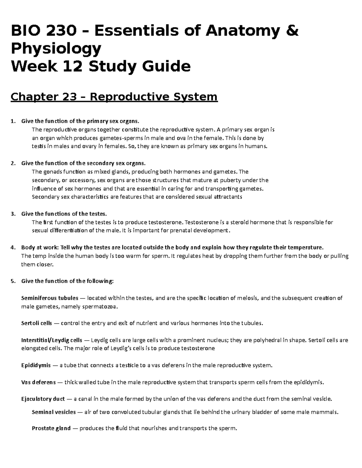 Week 12 Study Guide - BIO 230 – Essentials of Anatomy & Physiology Week ...