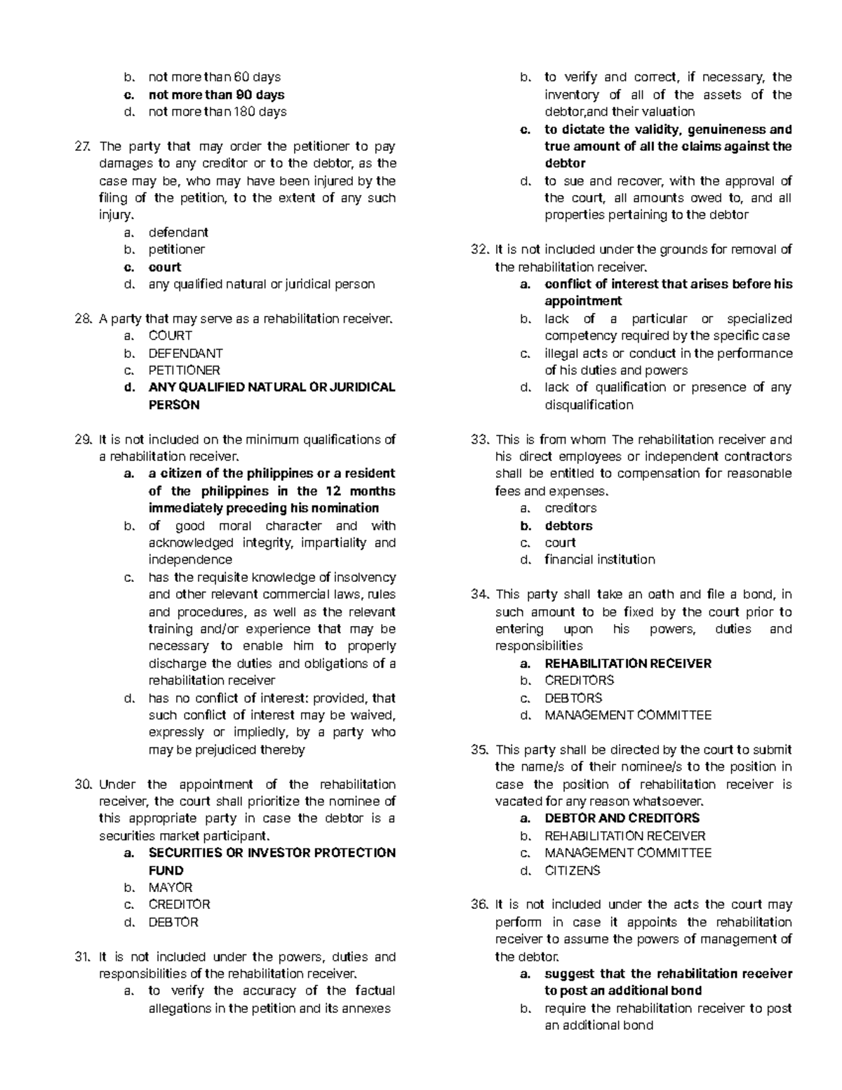 Compilation of Quizzes in Law (Insurance Law Part 2) - b. not more than ...