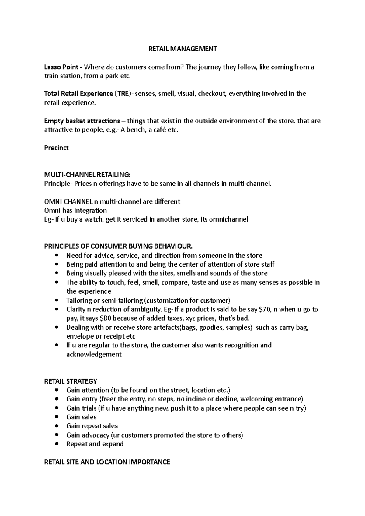 Retail Management - rm notes - RETAIL MANAGEMENT Lasso Point - Where do ...