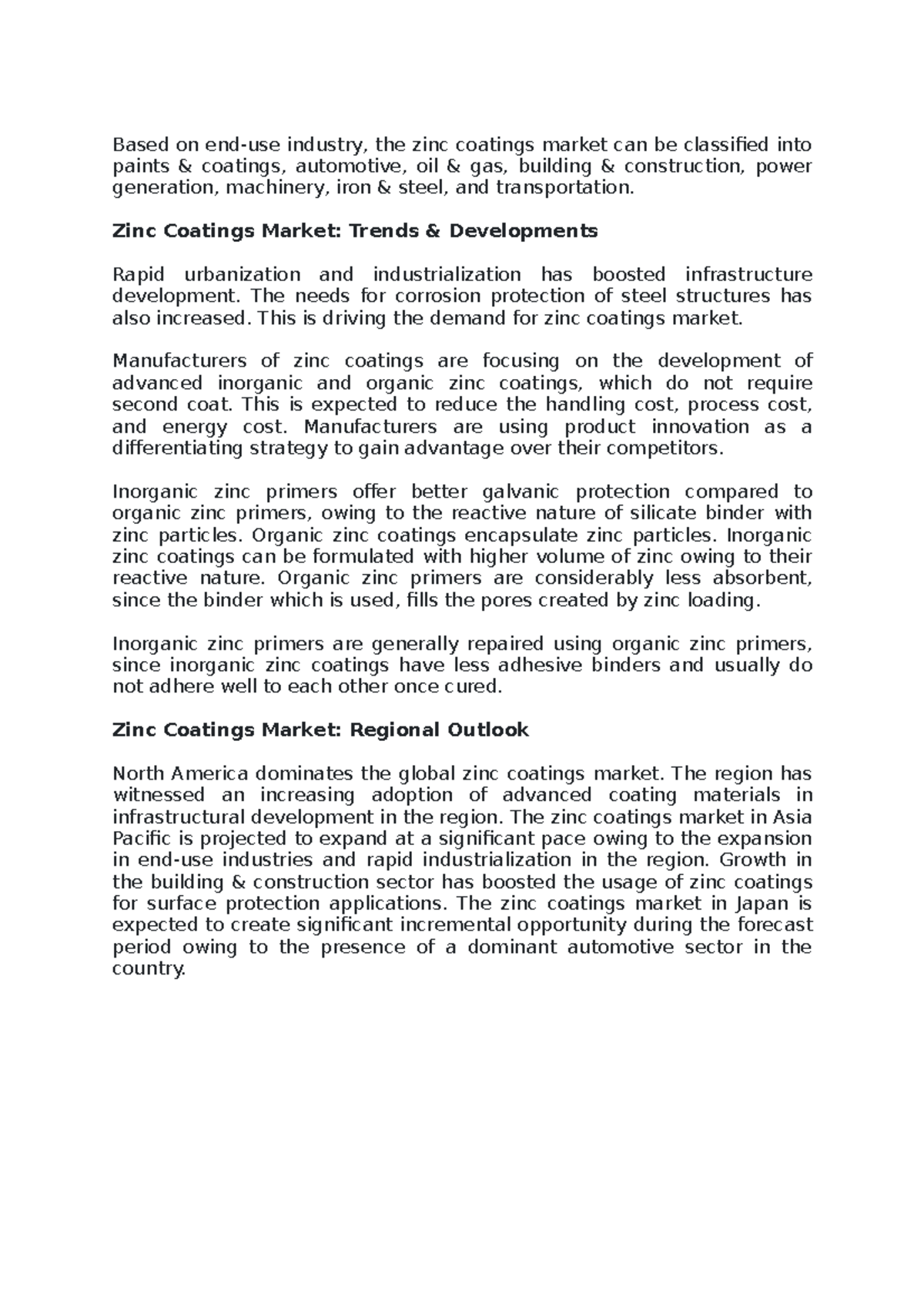 Zinc Capstone - coating process - Based on end-use industry, the zinc ...