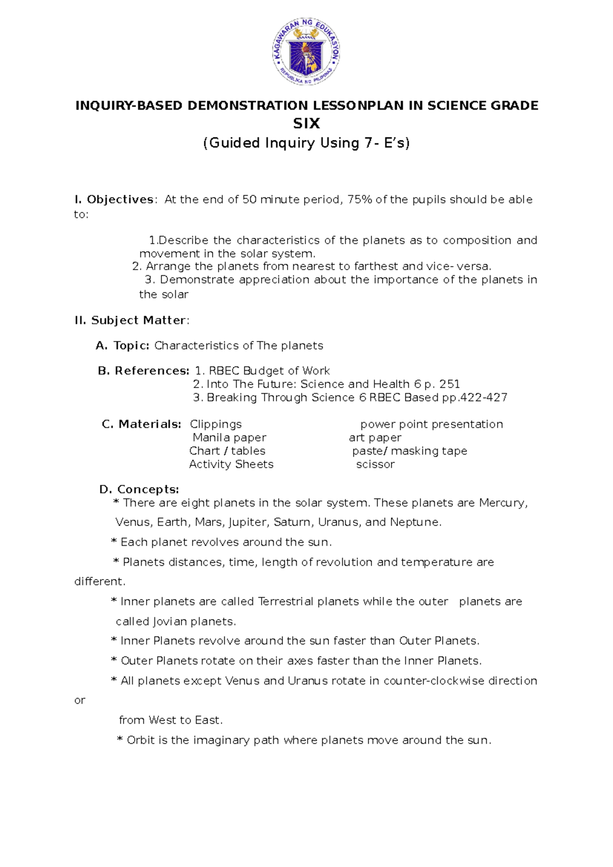 Copy of Demonstration Lesson Plan in Science 6 inquiry-based - INQUIRY ...
