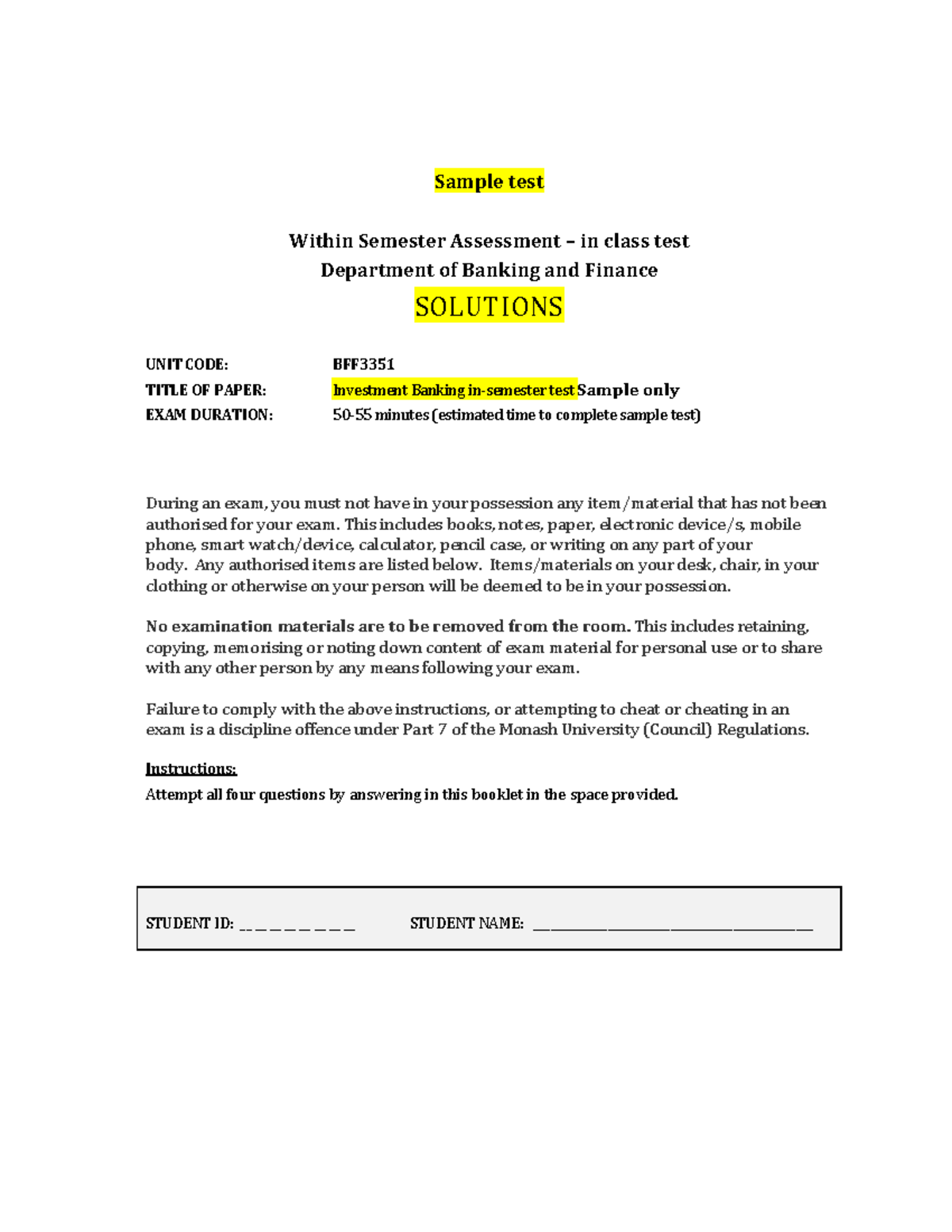 Sample MST QAs - Sample test Within Semester Assessment ñ in class test ...