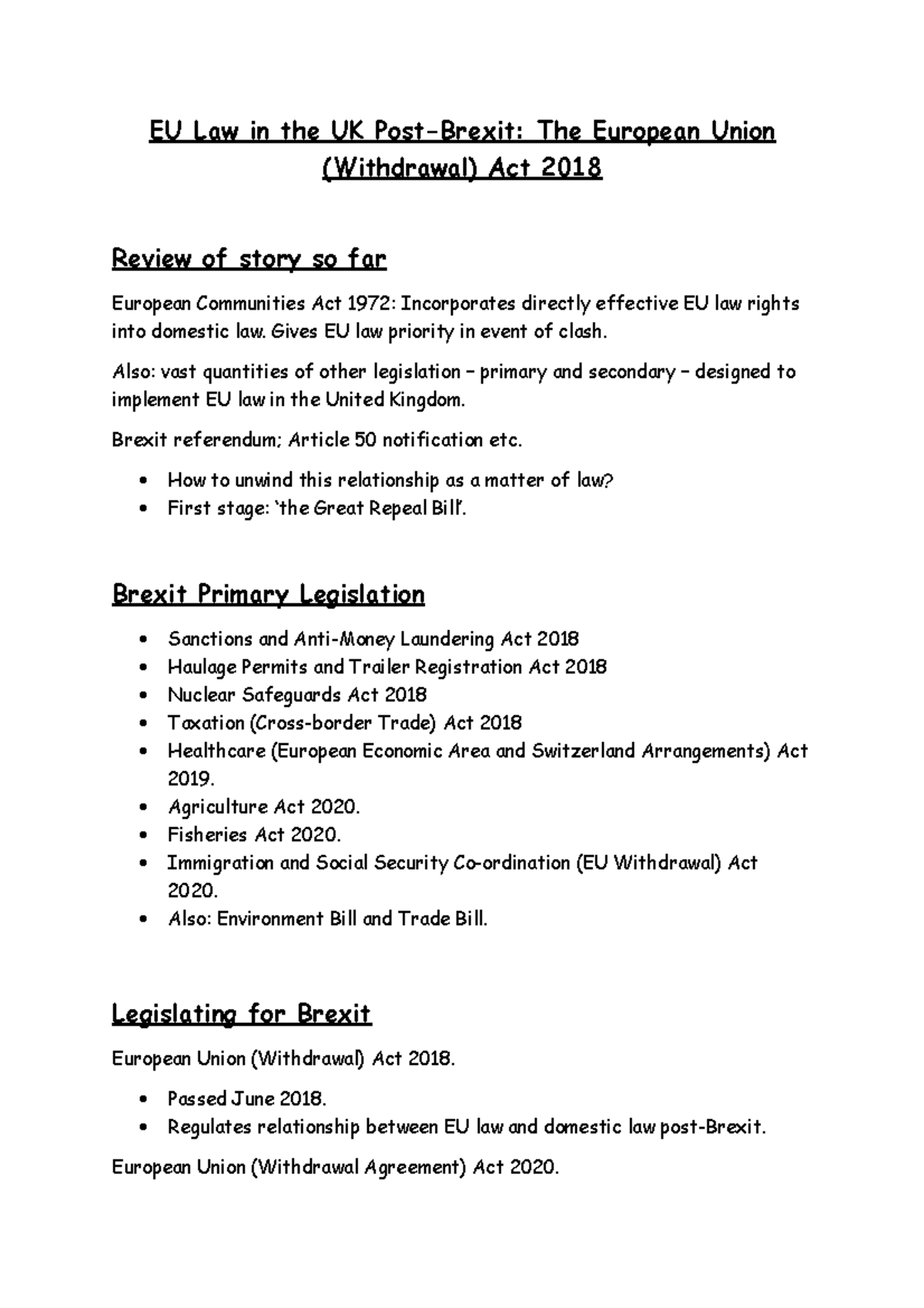 24. EU Law in the UK post-Brexit - EU Withdrawal Act 2018 - EU Law in ...