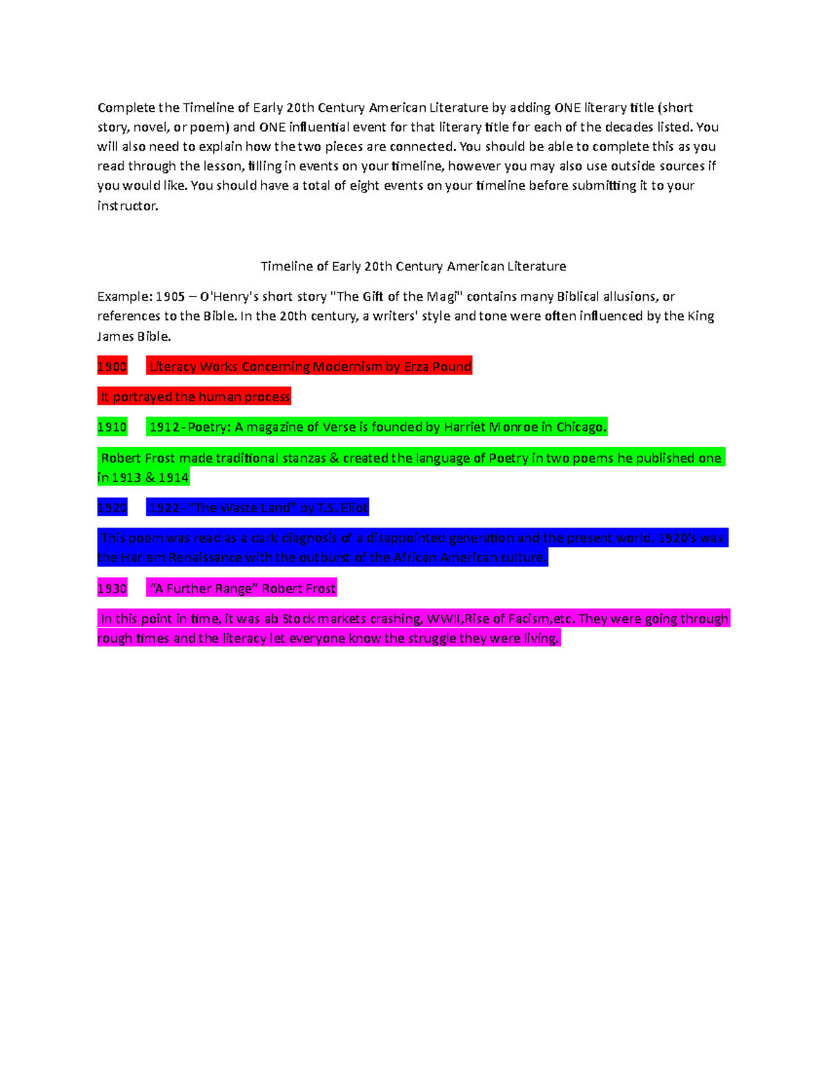 5.4 Understanding 20th Century Poetry - Complete the Timeline of Early ...