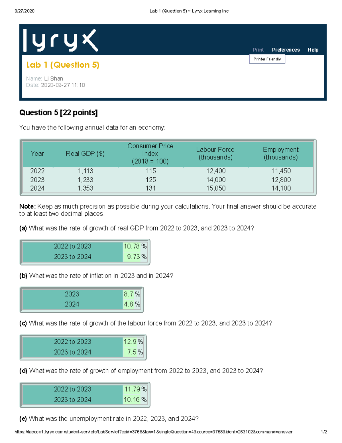 Lab 1-5 assignment 1 question 5 - 9/27/2020 Lab 1 (Question 5) ~ Lyryx ...