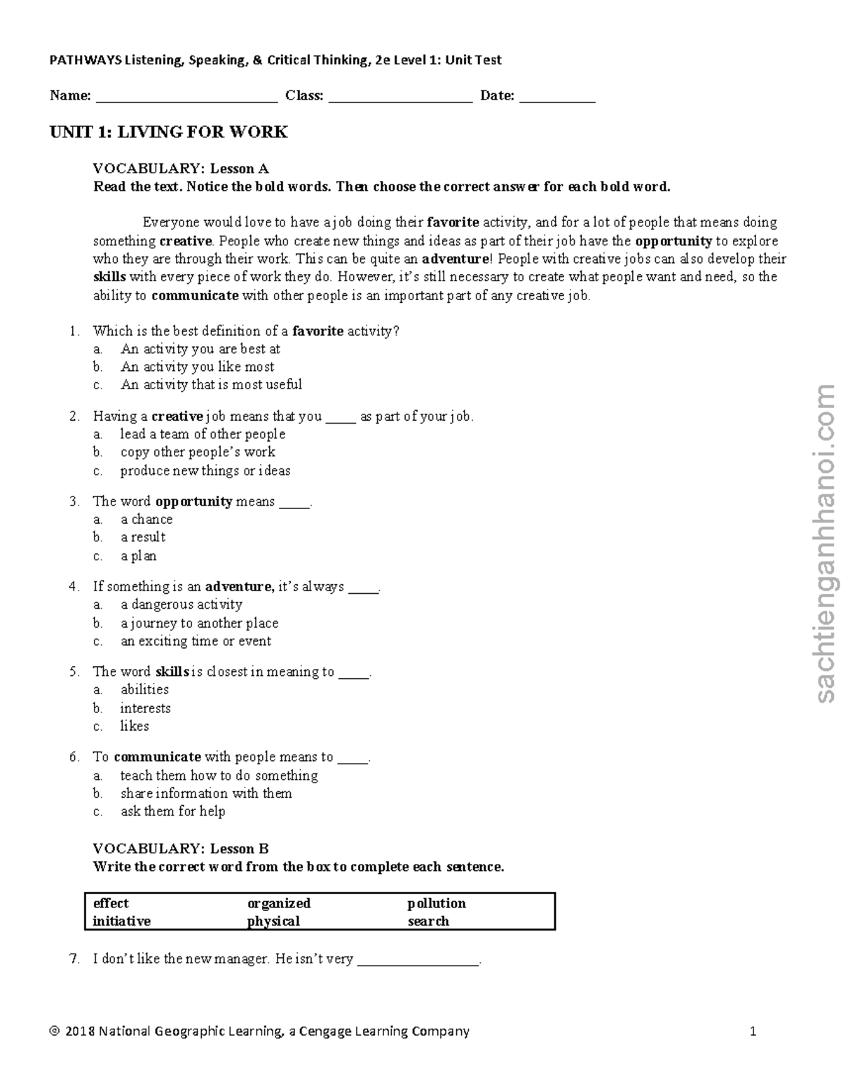 Binder 1 - Pathway reading, writing, critical thinking second edition ...