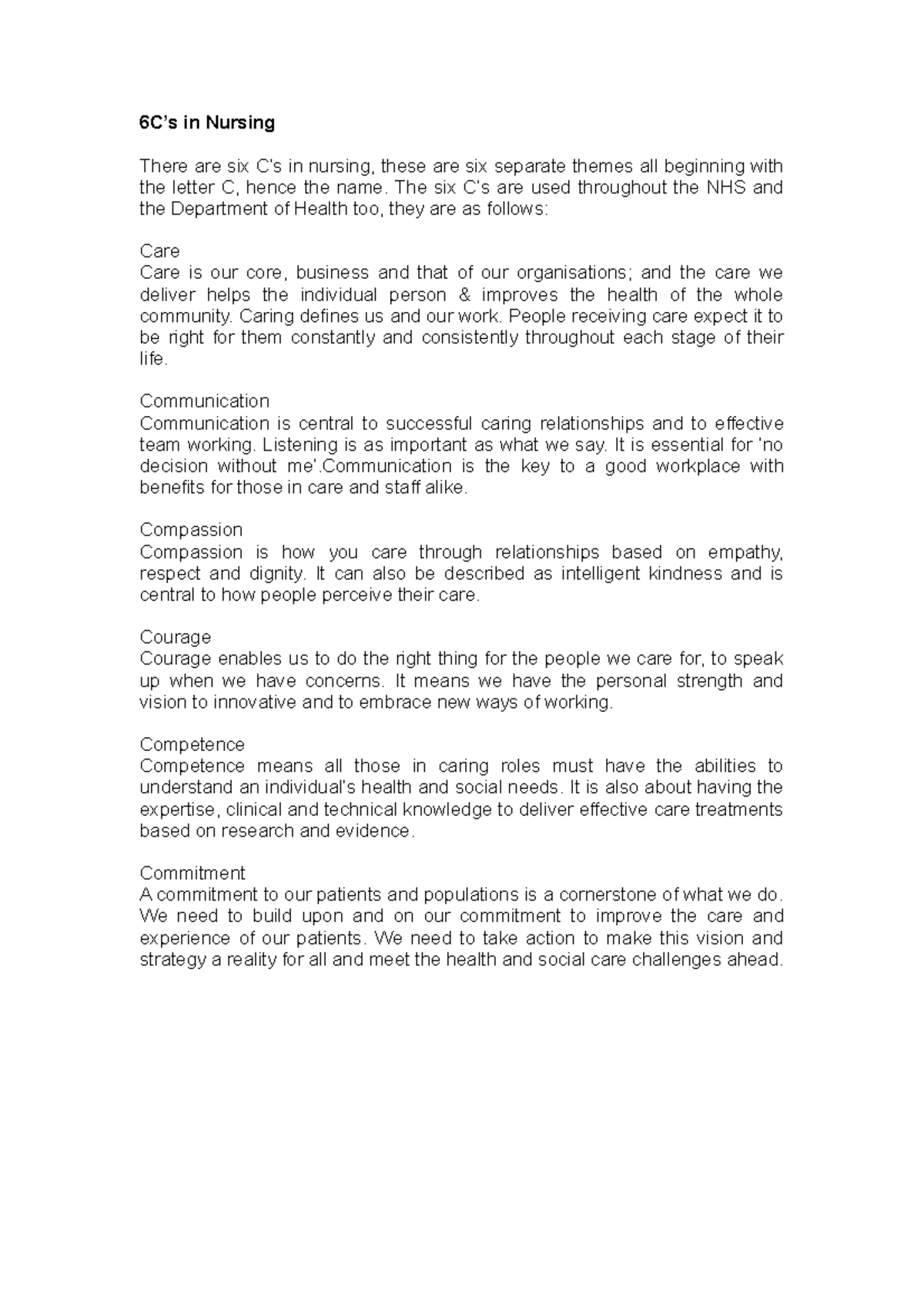 6Cs of Nursing - 6C’s in Nursing There are six C’s in nursing, these ...