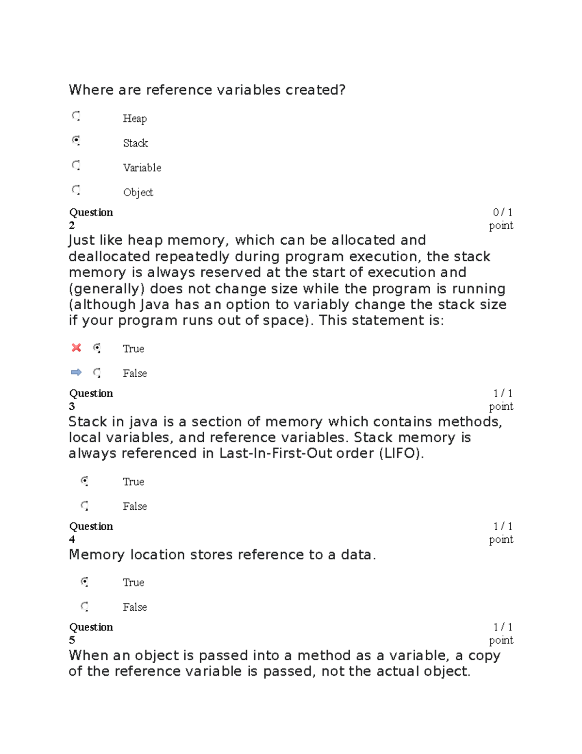 Hybrid 3 quiz questions and answers - Where are reference variables created? Heap Stack Variable ...