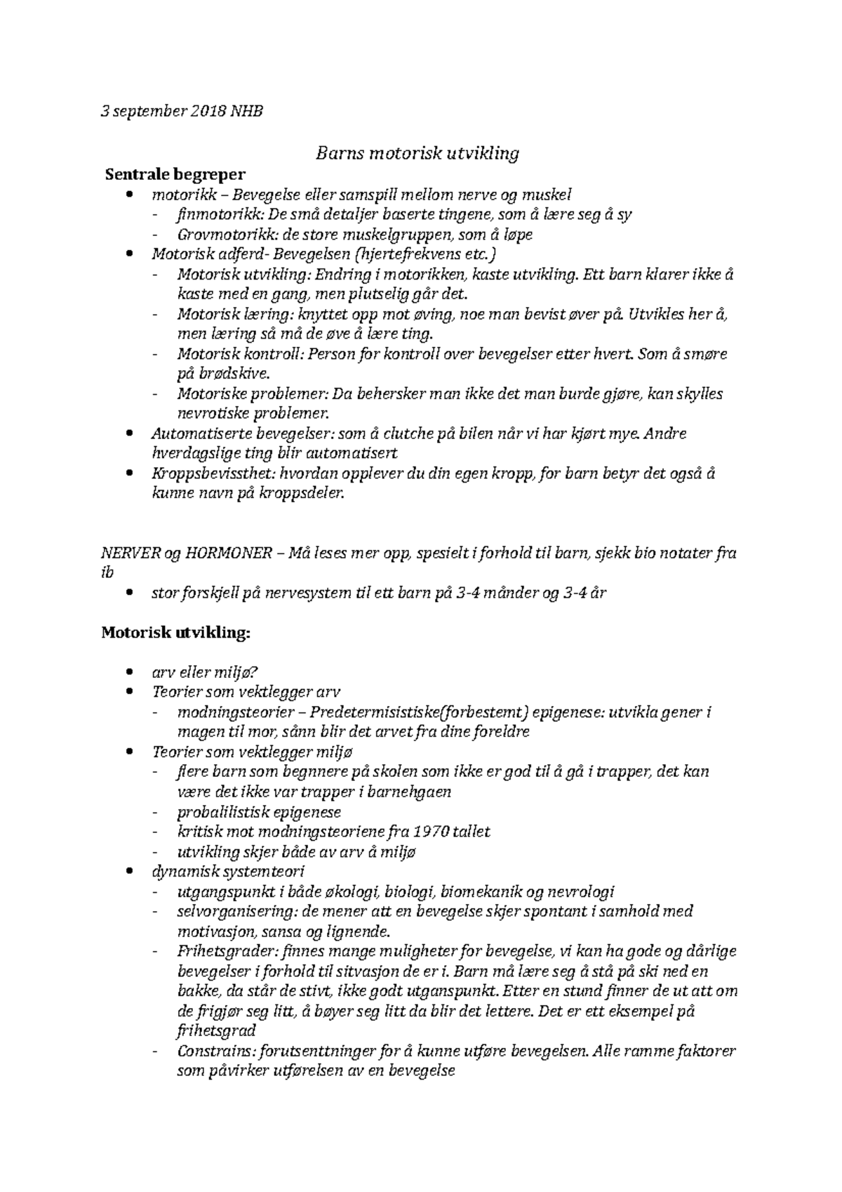 3.09-18 Barns Motoriske og fysiske utvikklig - 3 september 2018 NHB Barns motorisk utvikling ...