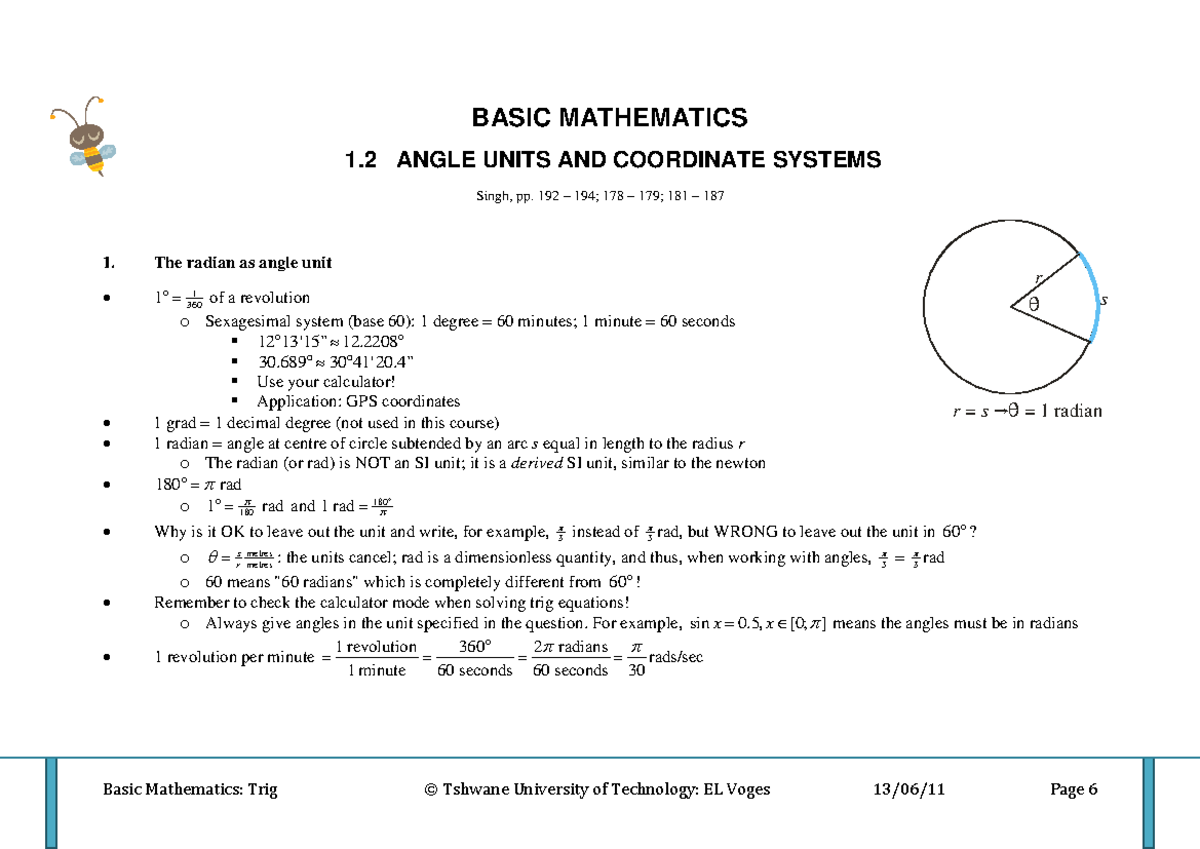Angle Units AND Coordinate Systems - BASIC MATHEMATICS 1 ANGLE UNITS ...