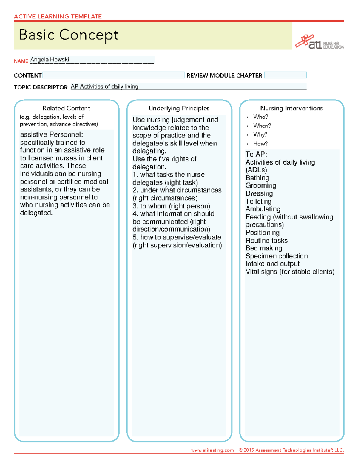 AP Activities of daily living - Related Content (e. delegation, levels ...