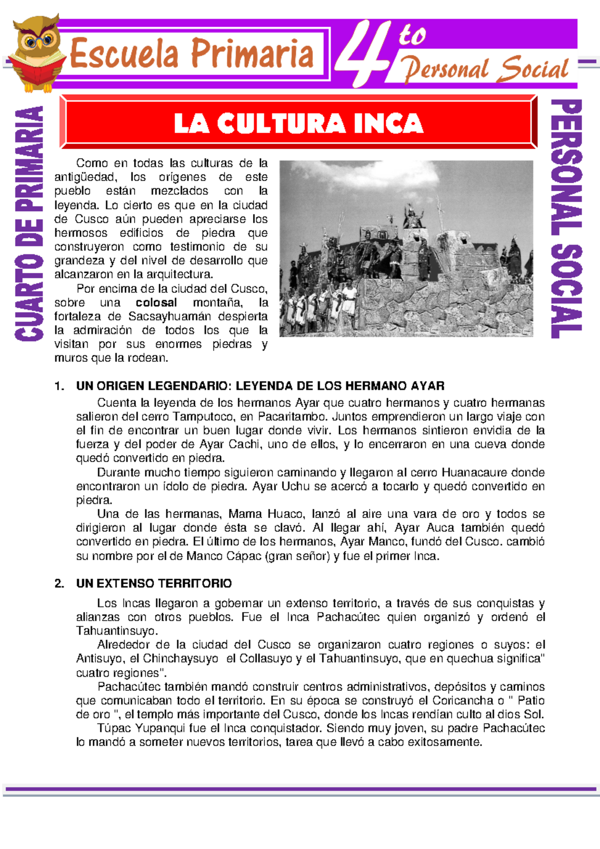 La Cultura Inca para Cuarto de Primaria - Como en todas las culturas de ...