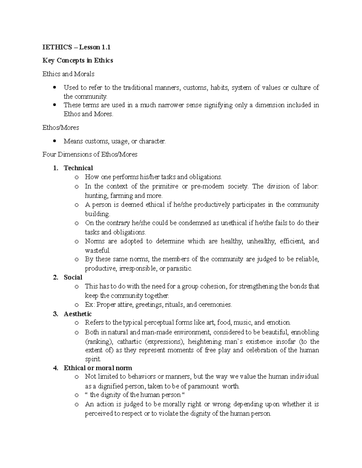 Iethics-Key Concepts in Ethics - IETHICS – Lesson 1. Key Concepts in ...