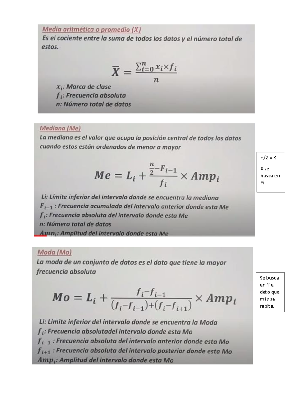 Formulas est - Fórmulas de estadística - Estadistica - V n/2 = X X se ...