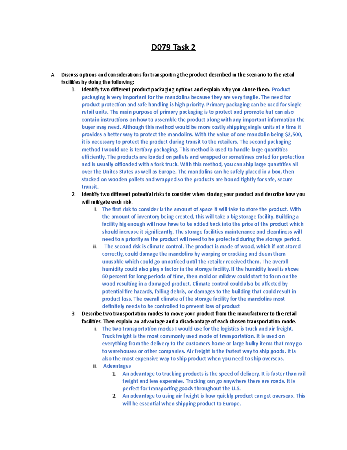 D079 Task 2 Stu Docu - This was the first submission. It passed on ...