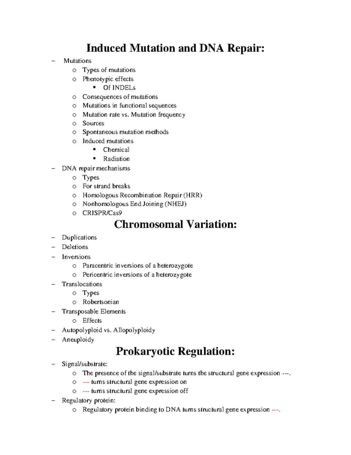 Principles of Genetics (BSCI 222) - Topic 8 Lecture Notes - Induced ...