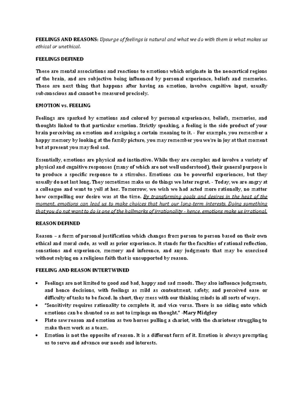 Pdfcoffee - PDF coffeee reason anf imaprtiality - FEELINGS AND REASONS: Upsurge of feelings is ...