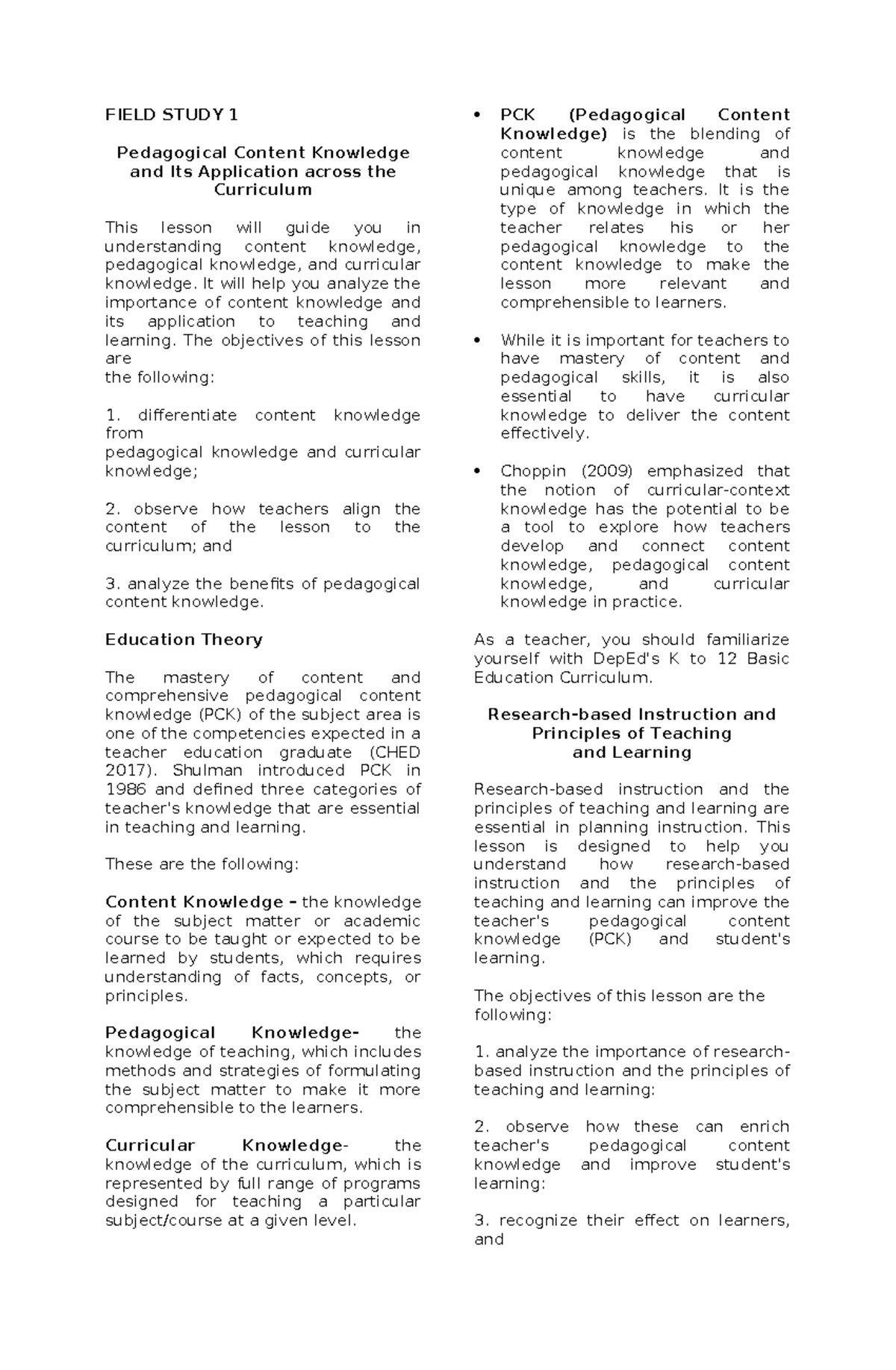 Print - Reviewer F1,FS2&LET Review 2 - FIELD STUDY 1 Pedagogical ...