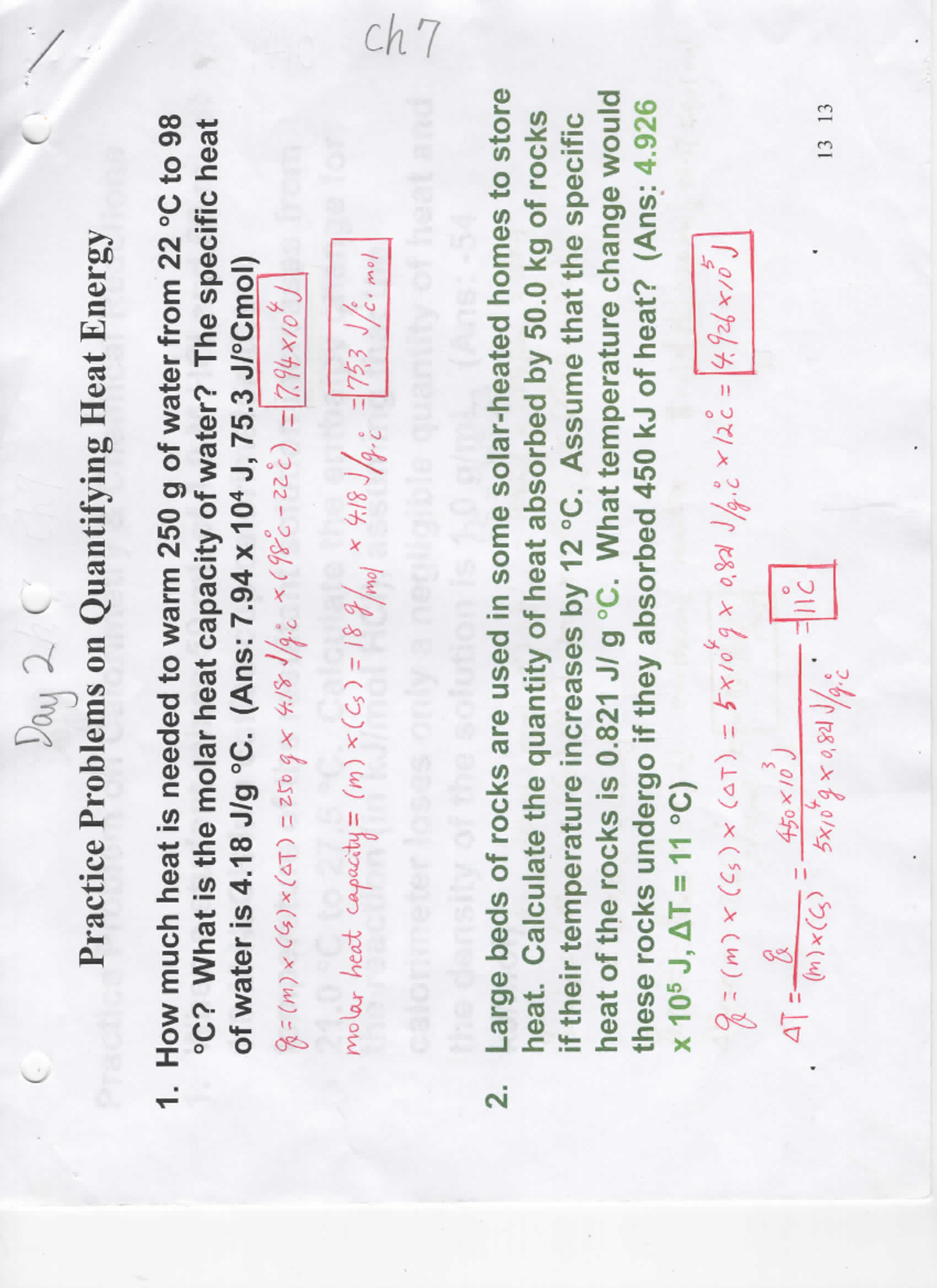 Solution to Ch 7 Practice Calculation Problems on PPT - Day 2 C ...