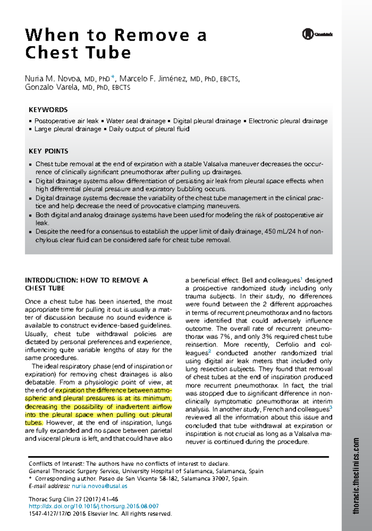 Cuando Quitar UN TUBO - When to Remove a C h e s t Tu b e Nuria M ...