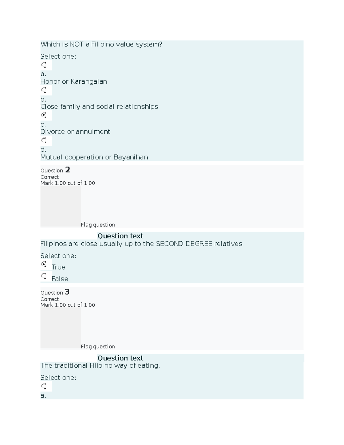Eutenics - enjoy - Which is NOT a Filipino value system? Select one: a ...