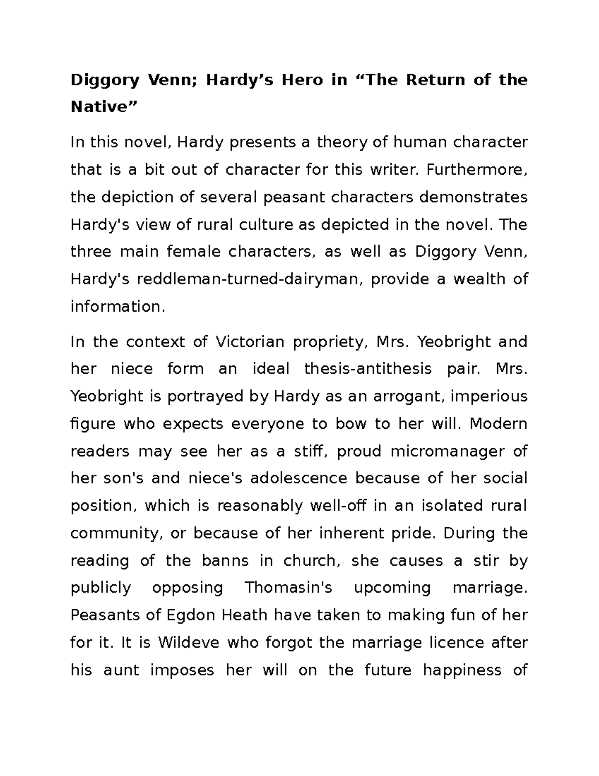 Diggory Venn: Hardy's Hero in "The Return of the Native. - Diggory Venn ...