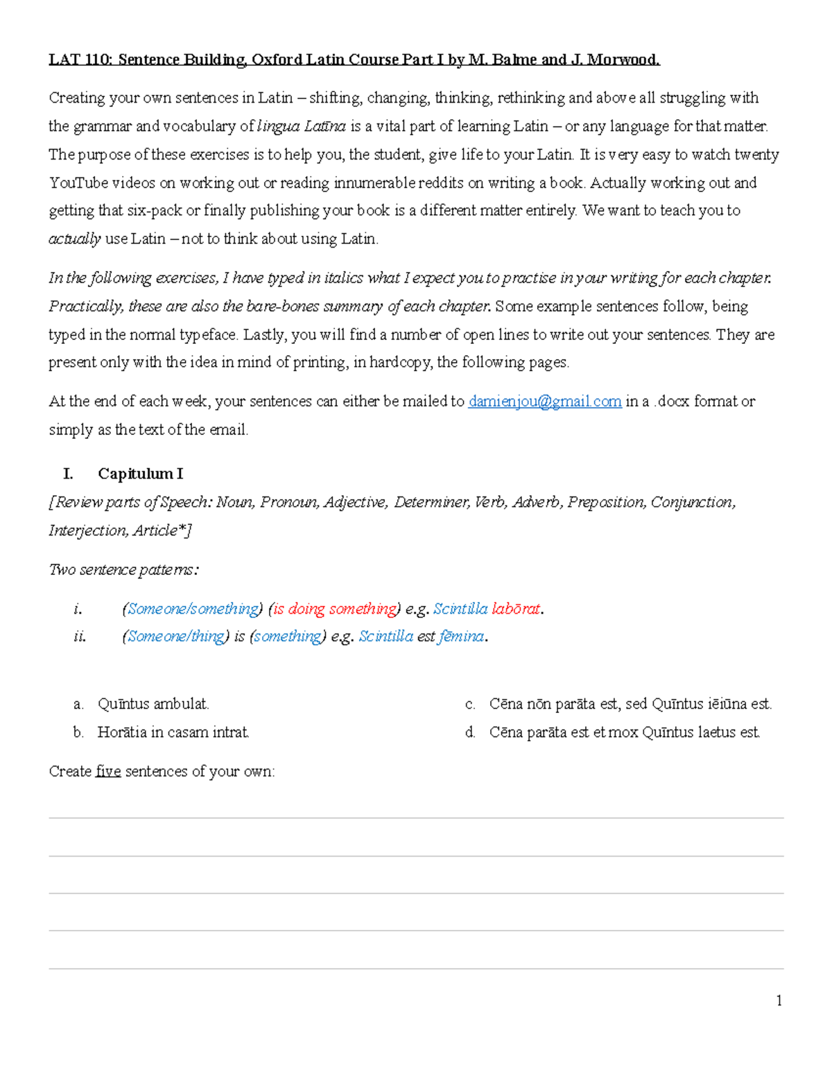 Tutorial Sentences - LAT 110: Sentence Building, Oxford Latin Course ...