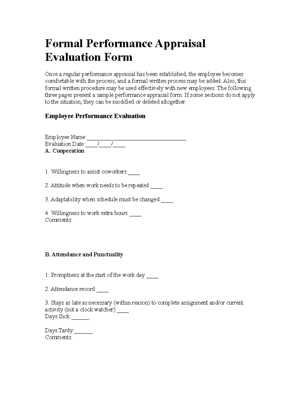 Performance Appraisal evaluation - Formal Performance Appraisal ...