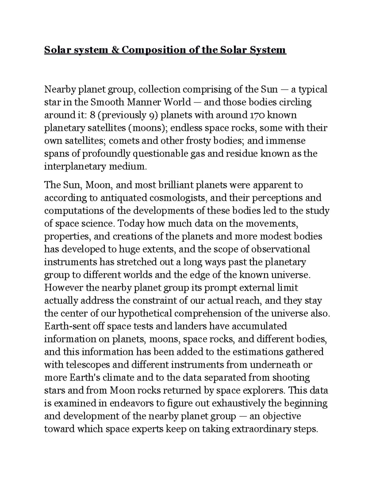 Solar system and Composition of the Solar System - Solar system ...