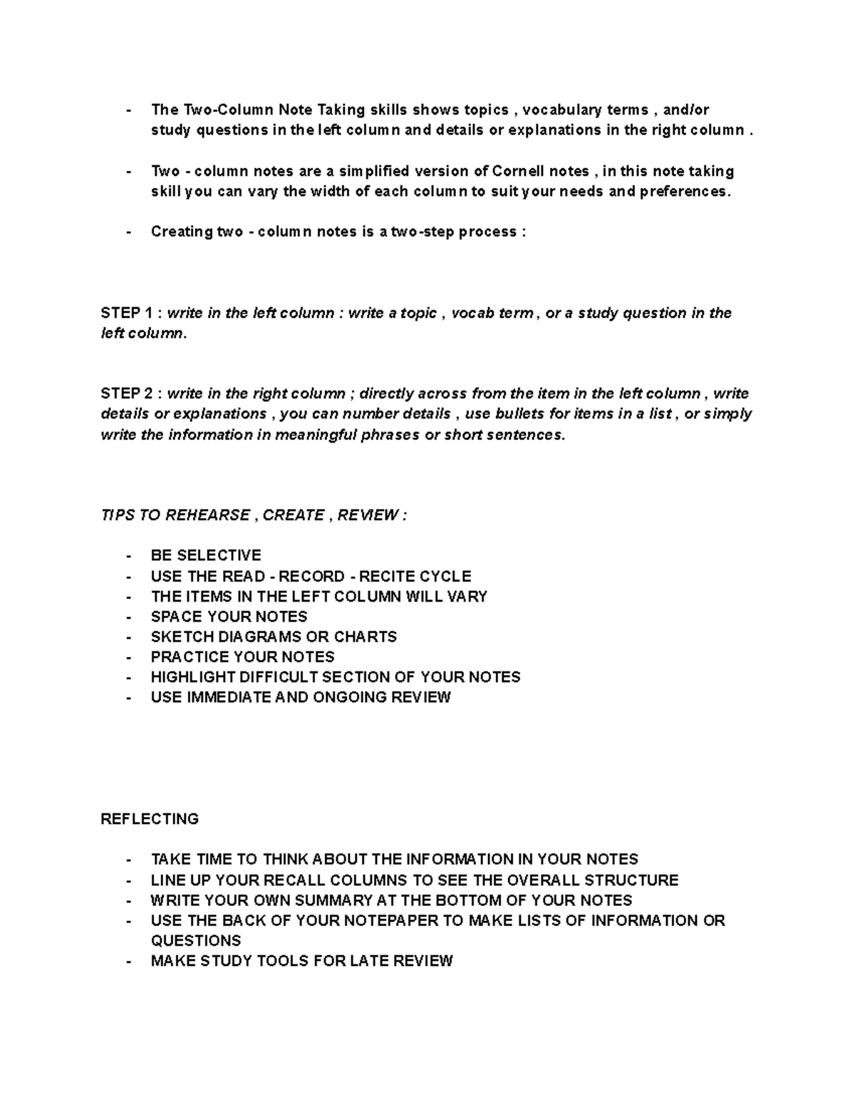 THE TWO - Column Notetaking Skills - The Two-Column Note Taking skills ...