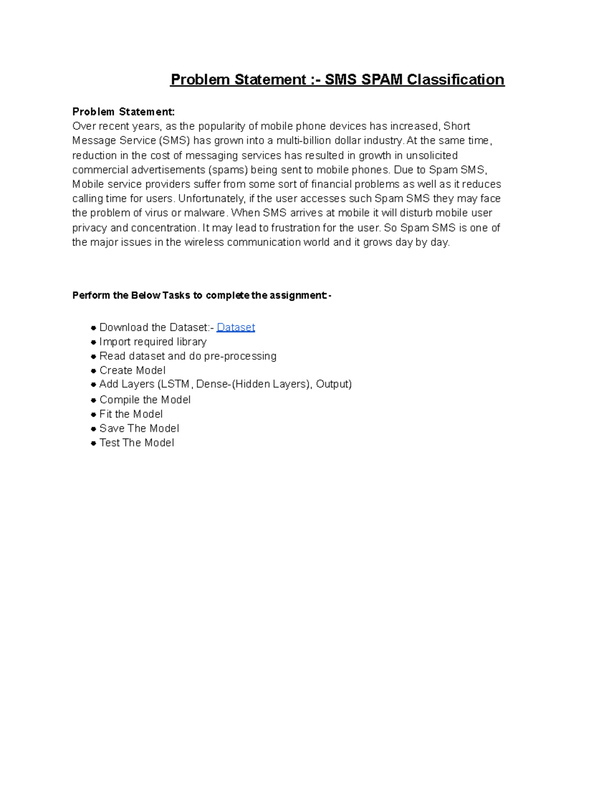 Ai Assignment 4 Lstm For Text Classification Problem Statement Sms Spam Classification 9284