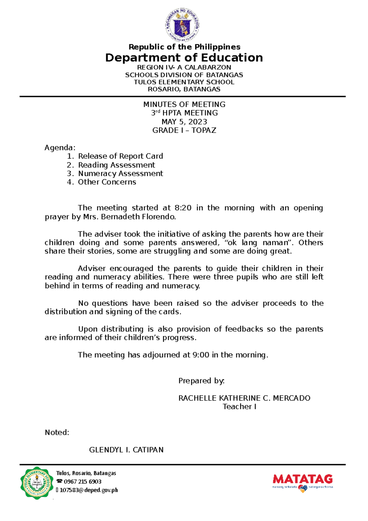 3rd HPTA meeting - hope can help - Department of Education REGION IV- A ...